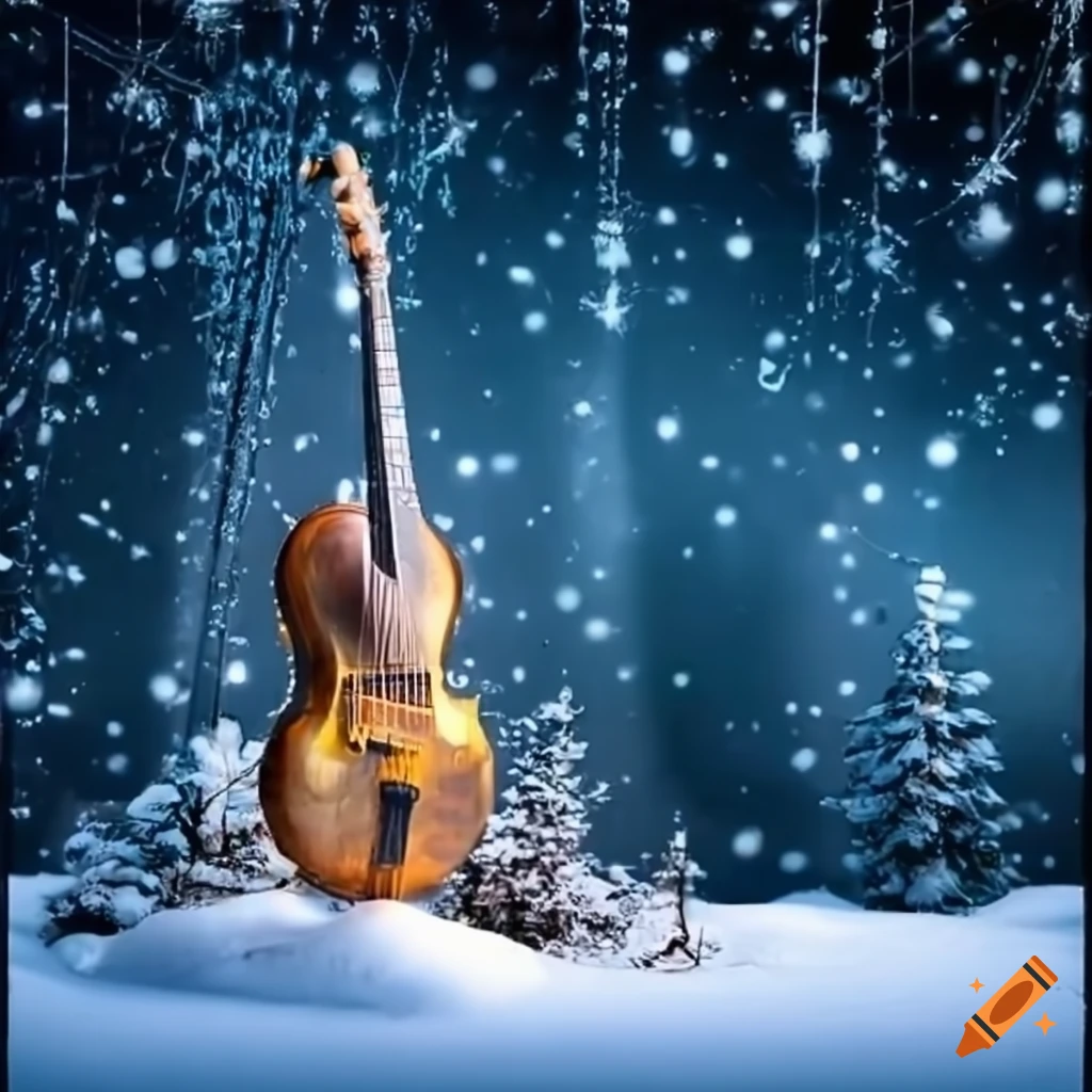 Musical instruments in a snowy landscape on Craiyon