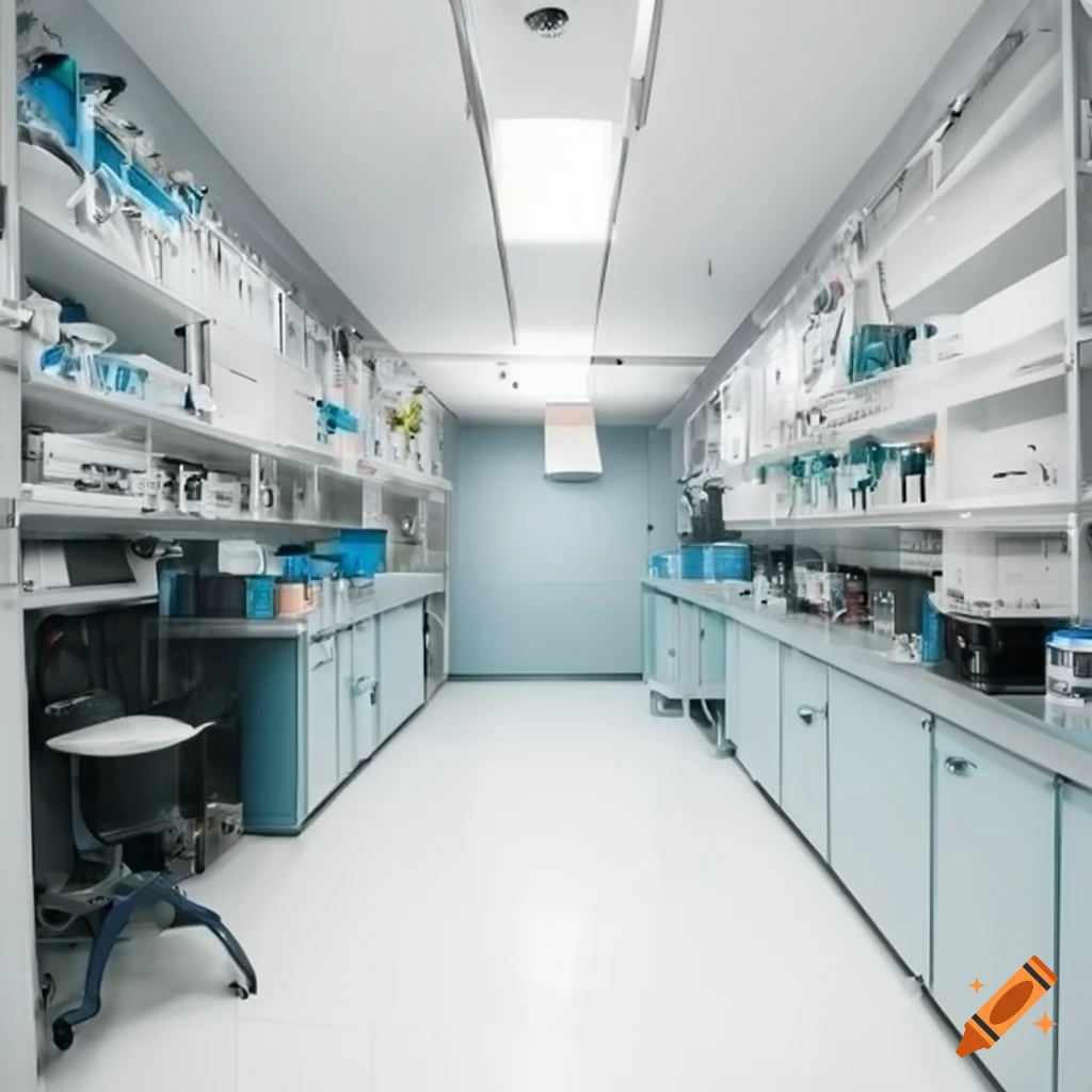 Interior of a lab with cupboards