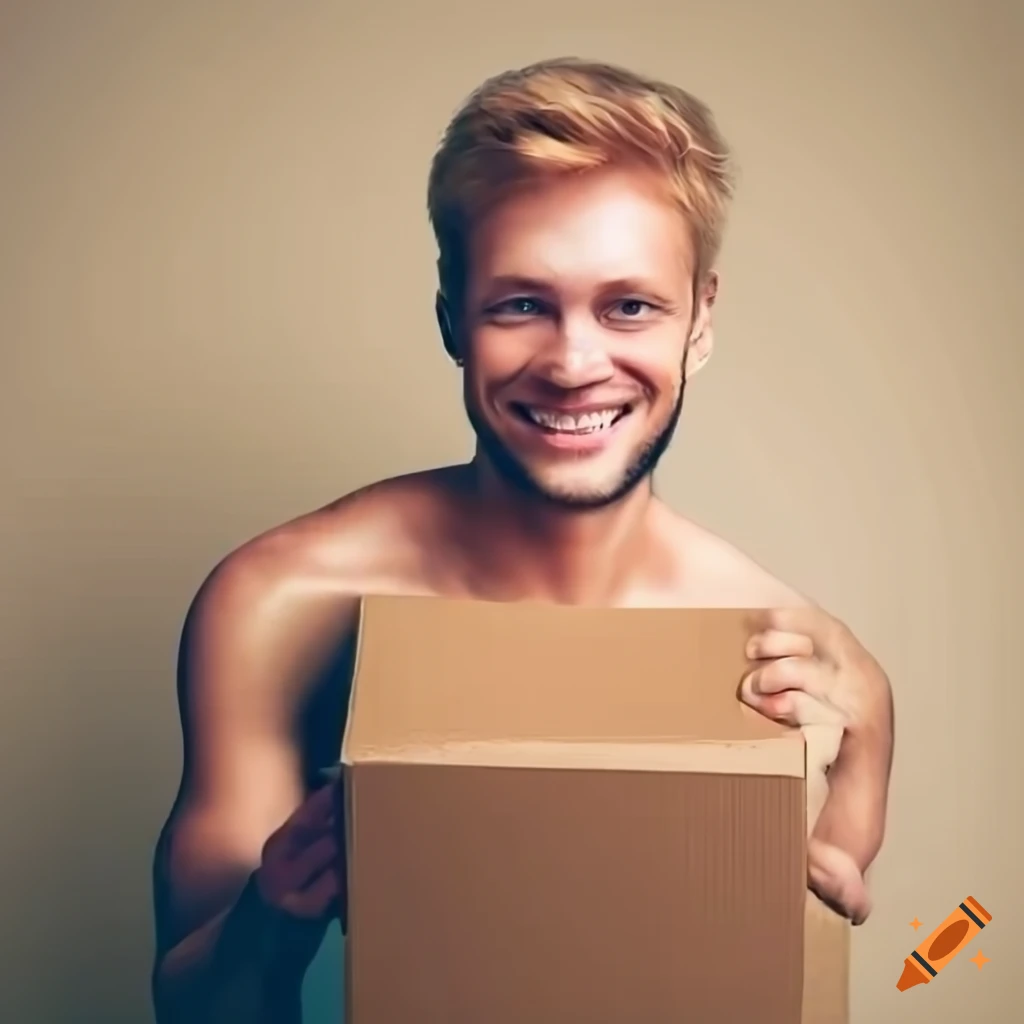 Blond man happily making packing boxes