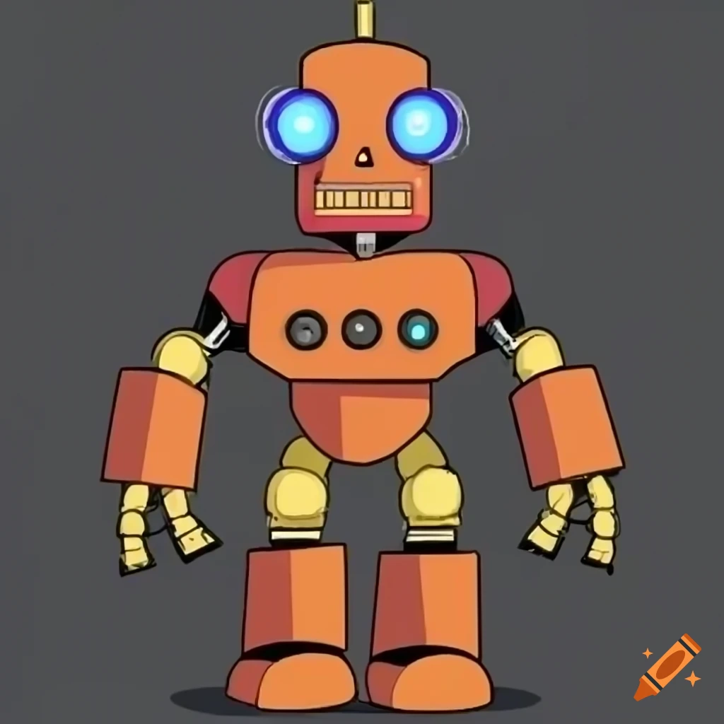 Scary robot character with a brain