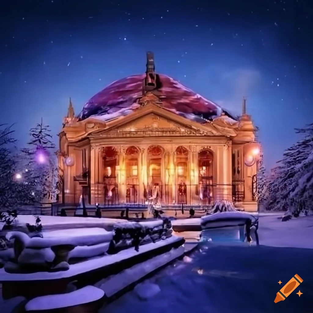 Snowy opera house in a magical setting on Craiyon
