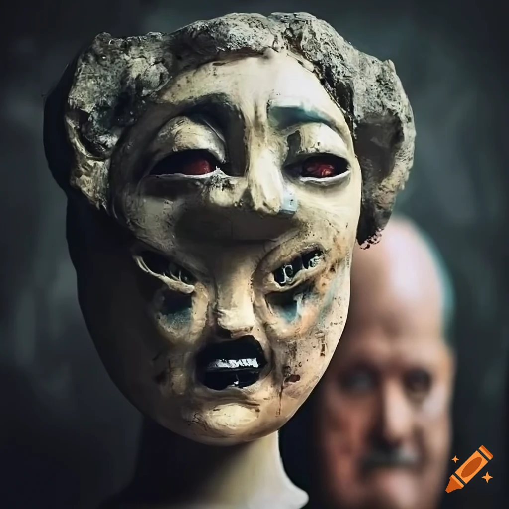 Surreal paper mache sculpture of a shy young woman