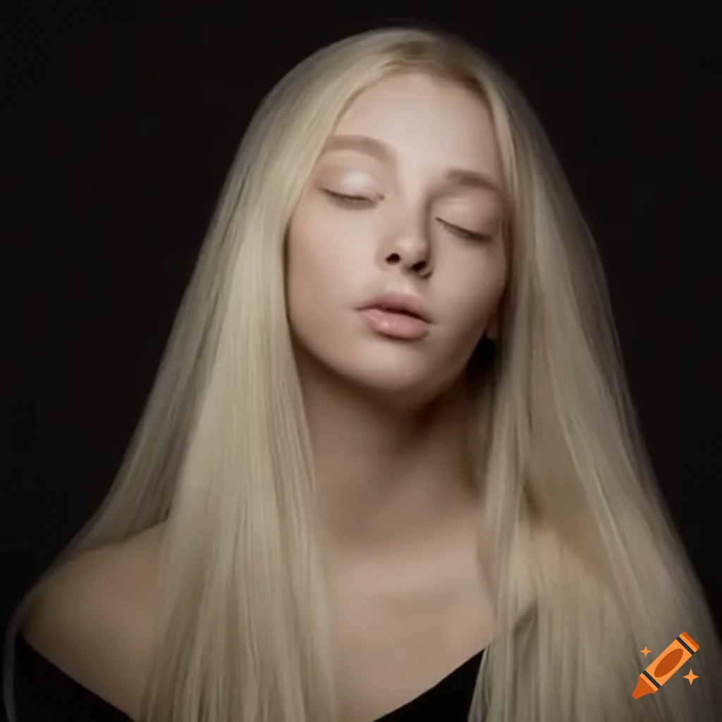 Woman with silky blonde hair with a smug expression