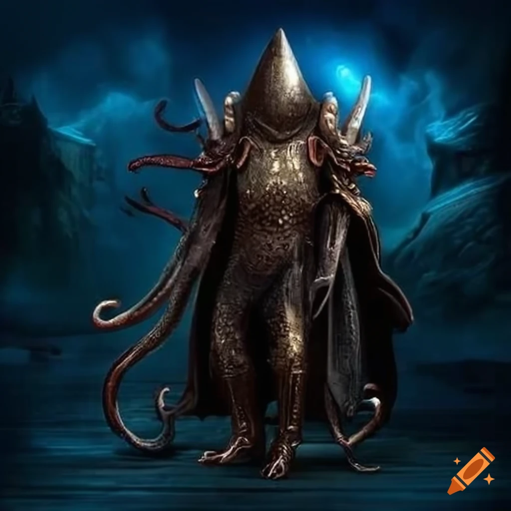 Image of a king alien octopus in armor and cape