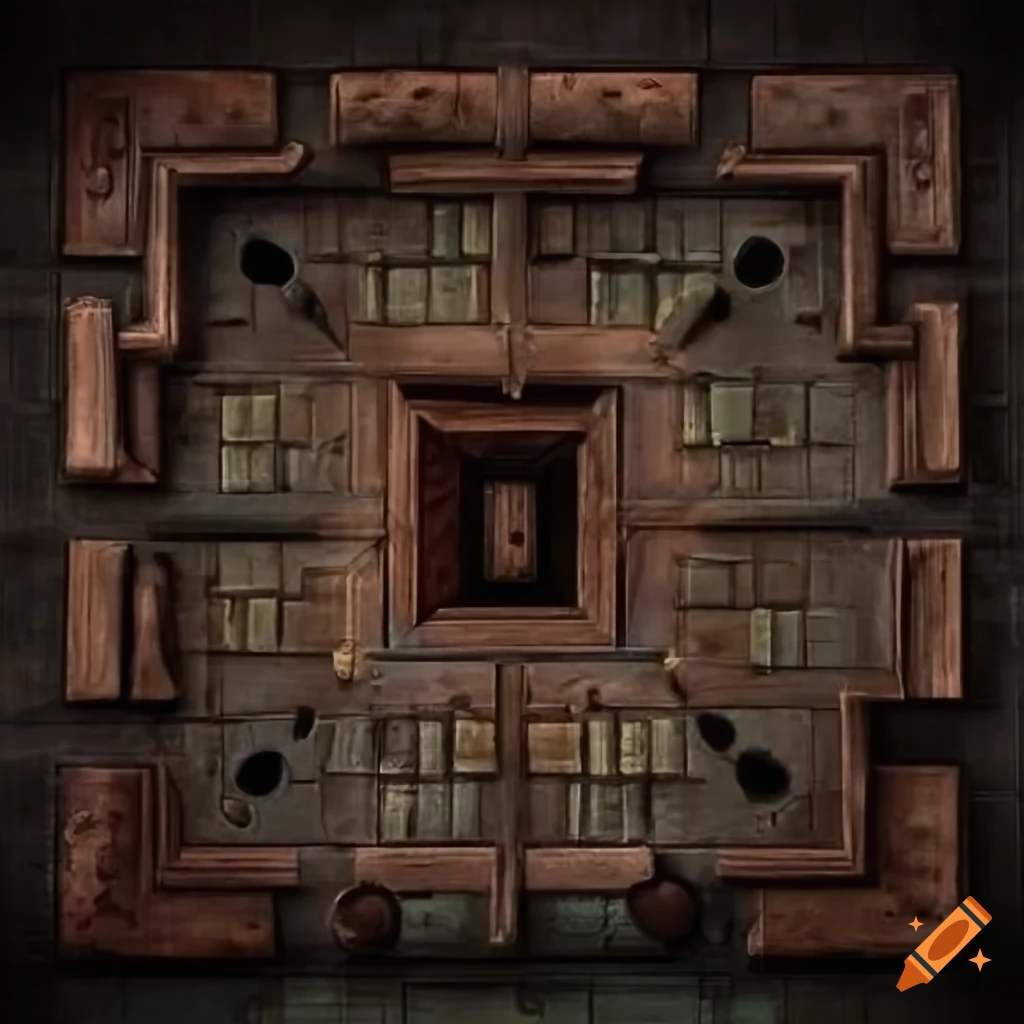 Top-down view of a board game tile with a trap door on Craiyon