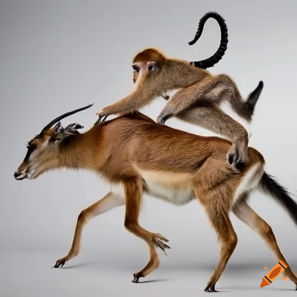 Monkey riding an antelope into battle on Craiyon