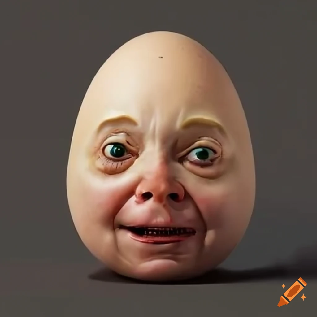 Realistic humpty dumpty hatching from a deviled egg on Craiyon