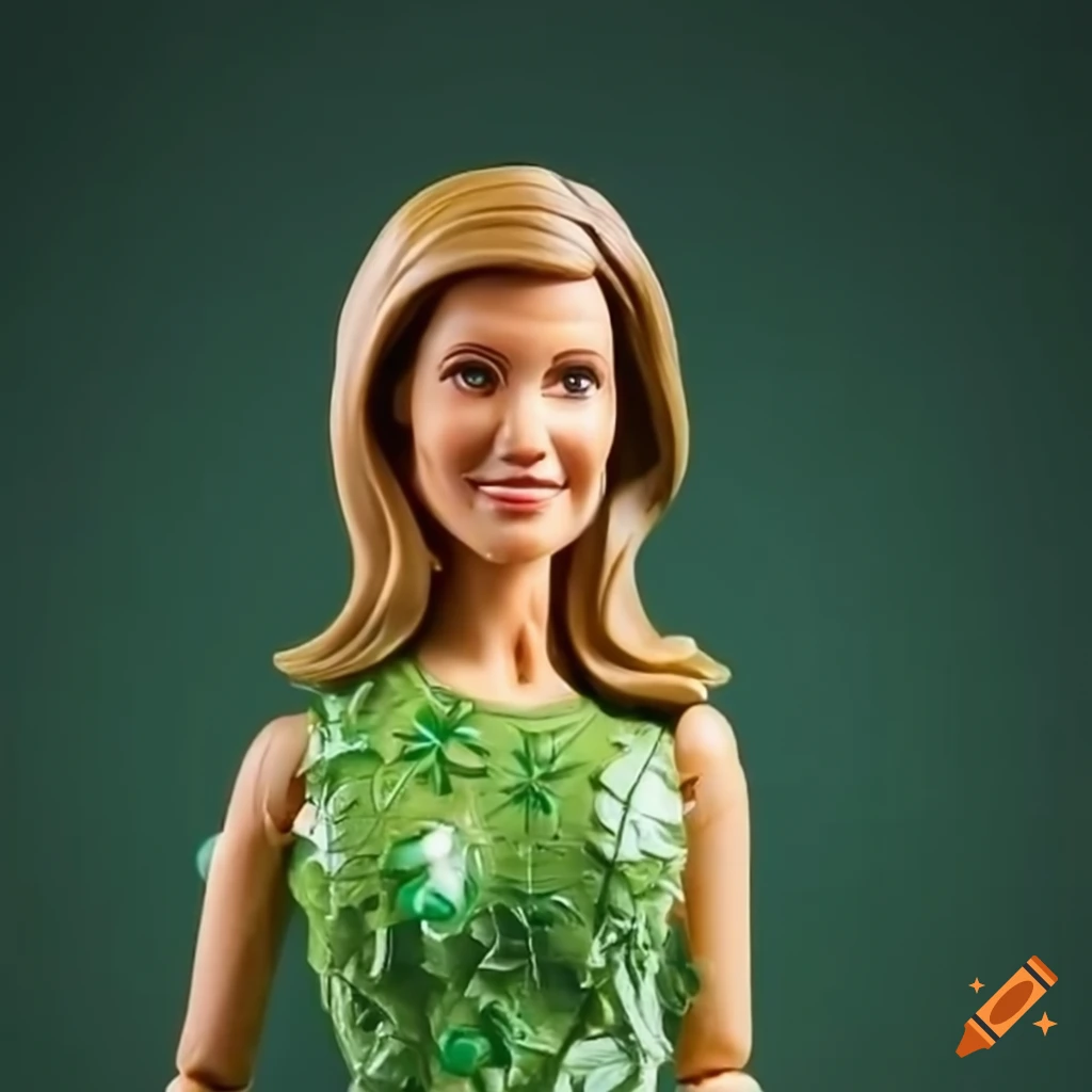 Action figure of a meteorologist wearing a leafy dress
