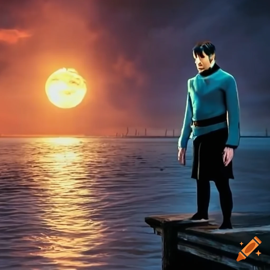Mr. spock standing on a dock on Craiyon