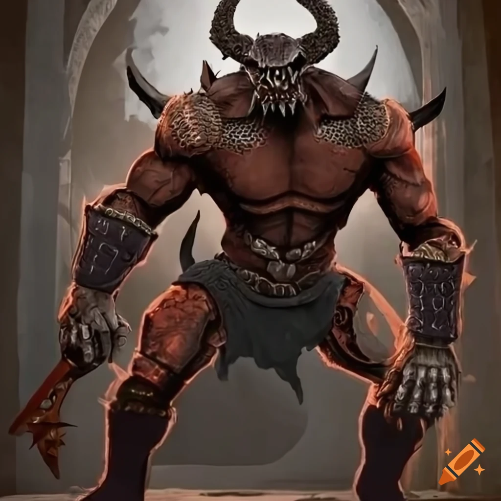 Illustration of a goliath gargoyle in armor with a sword