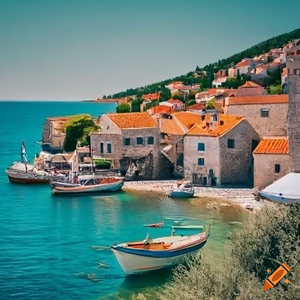 Photograph of a beautiful croatian village by the blue sea