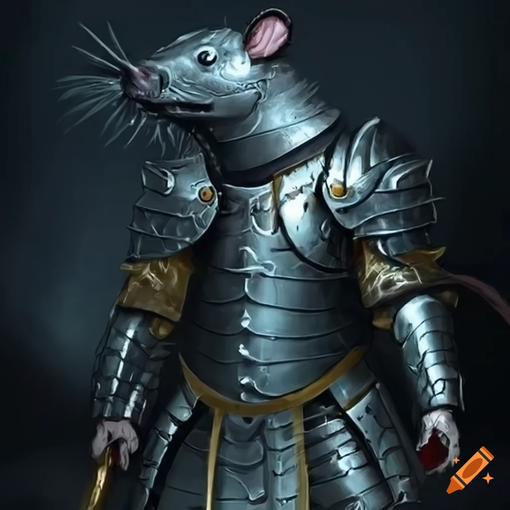 Night scene of a humanoid rat in silver armor on Craiyon