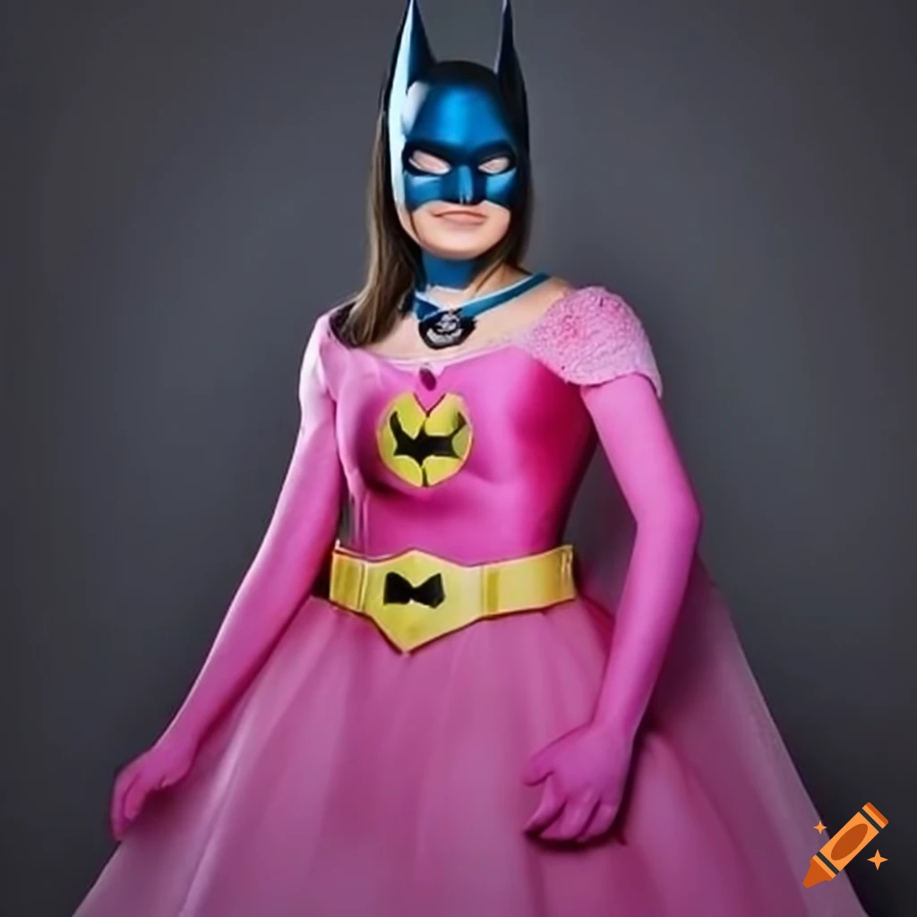 Batman dressed as a pink princess in a funny parody image on Craiyon