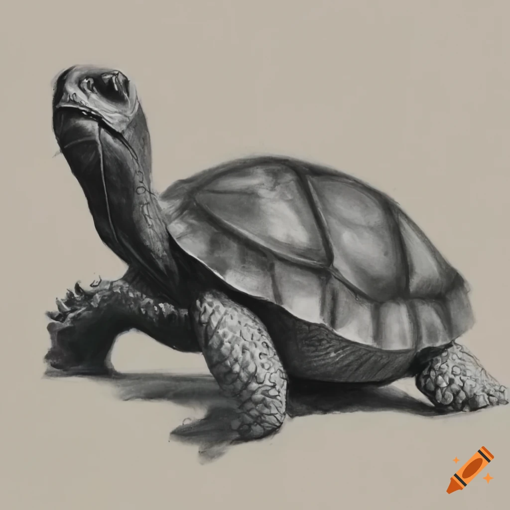 Charcoal drawing of a giant turtle on Craiyon