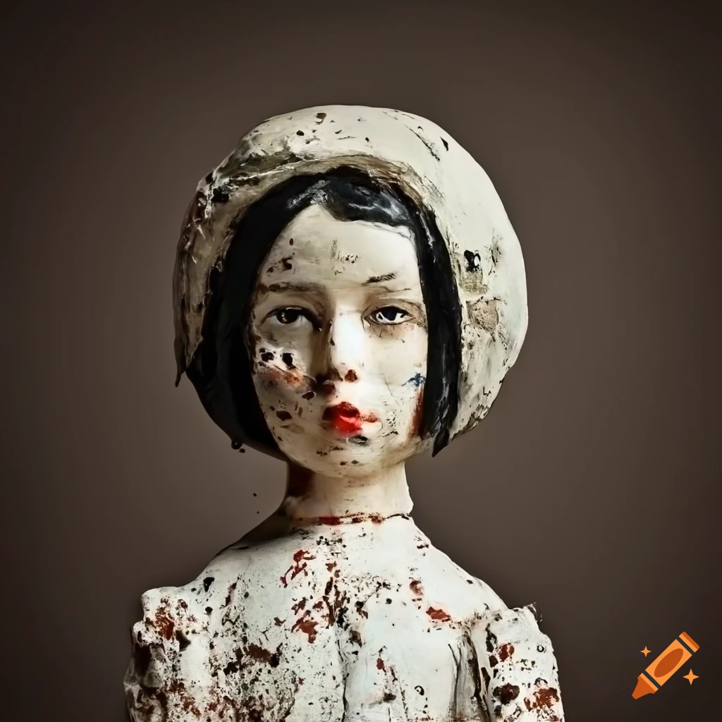 Surreal paper mache sculpture of an attractive young woman on Craiyon