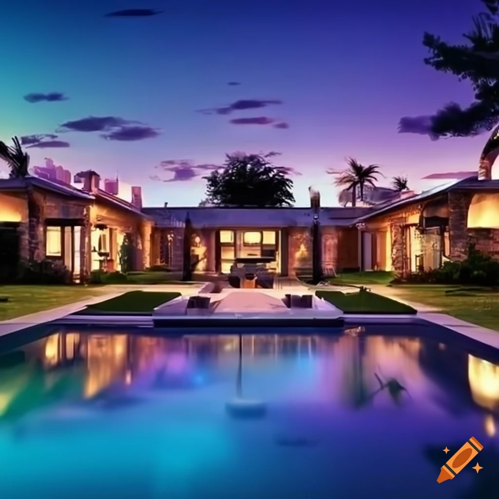 Luxury villa with pool as teams background on Craiyon