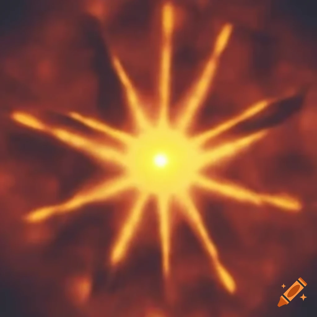 Vibrant 90s style footage of a star-shaped bright sun