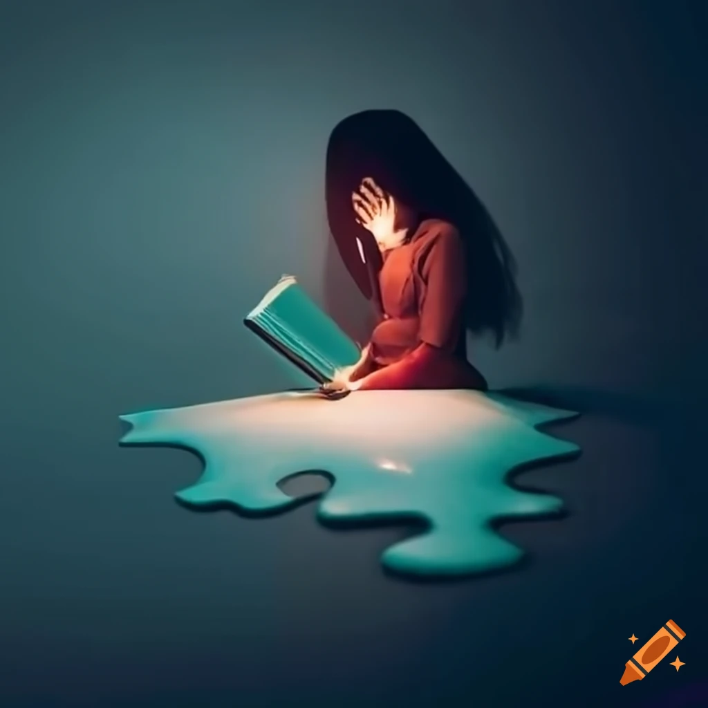 Artistic depiction of a person melting while reading on Craiyon