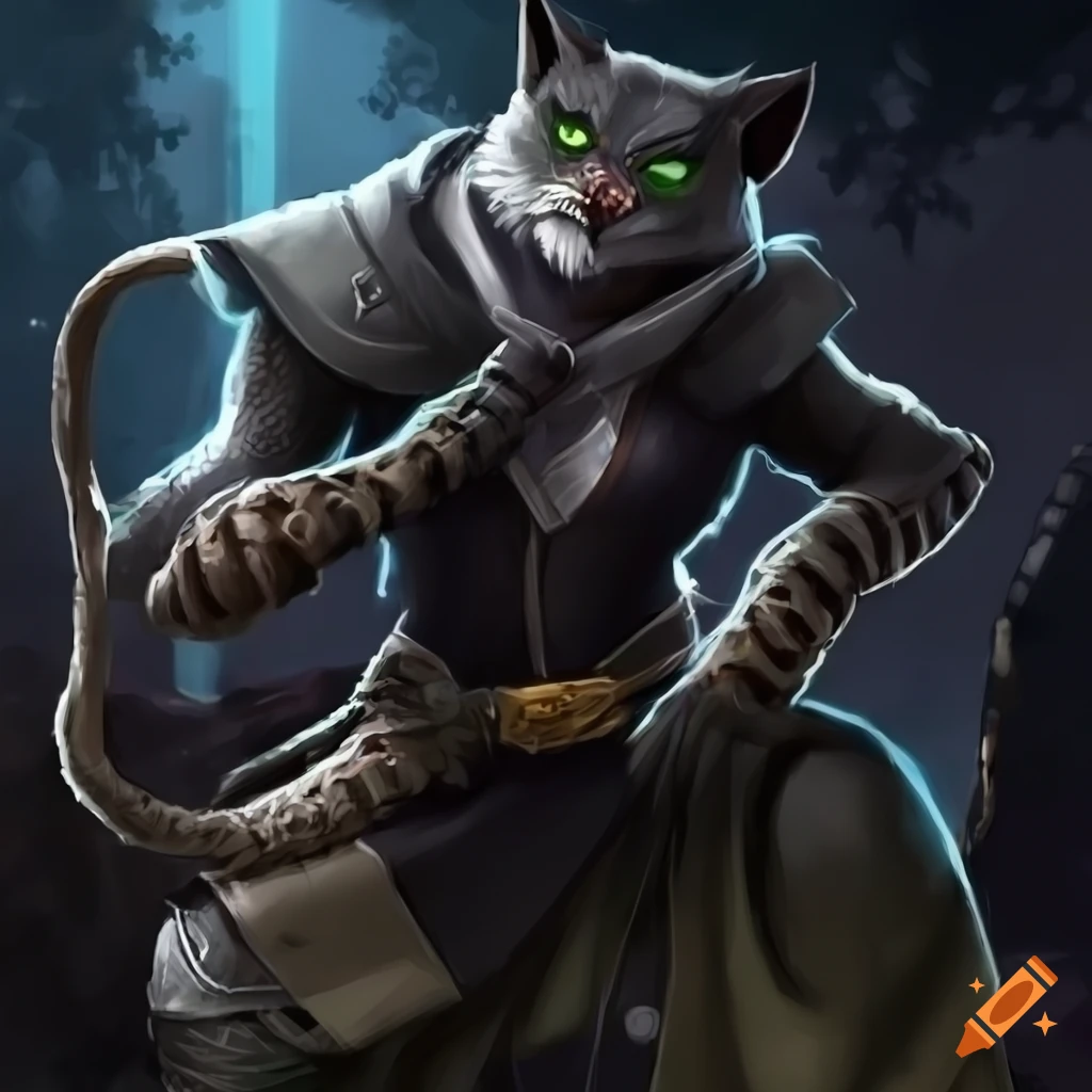 Illustration of a black tabaxi ranger with a bow