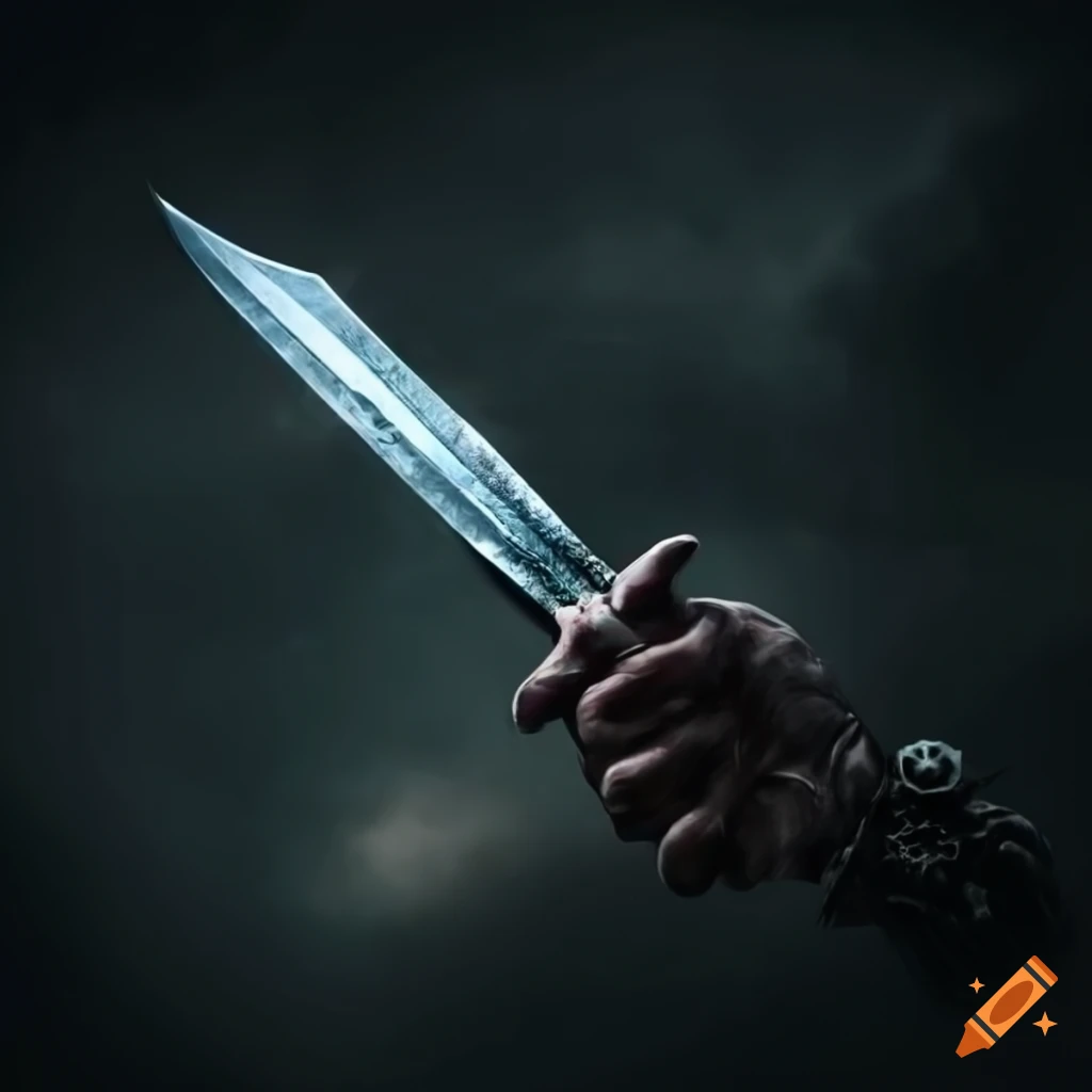 Person holding a dagger in the dark on Craiyon