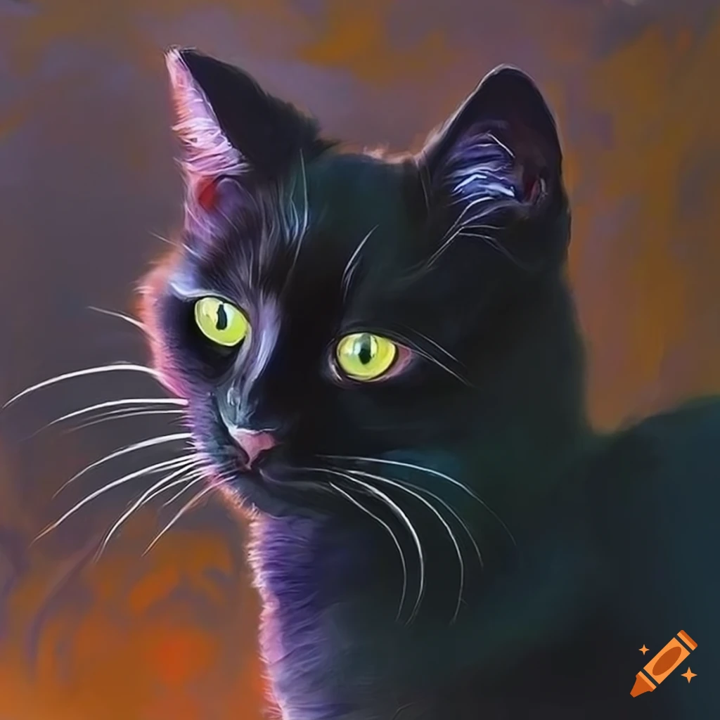 Impressionist artwork of two black cats