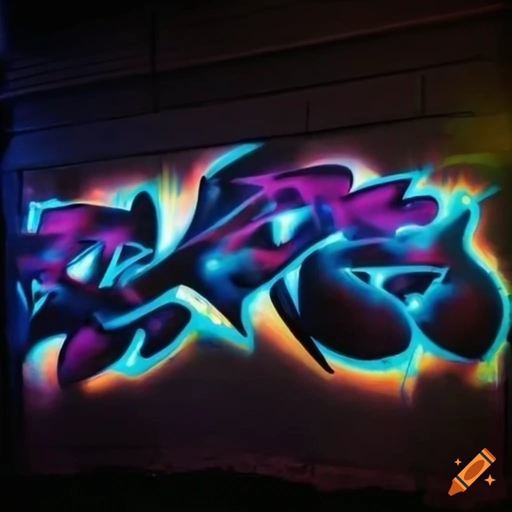 Vibrant graffiti with glowing 'max' on a dark wall