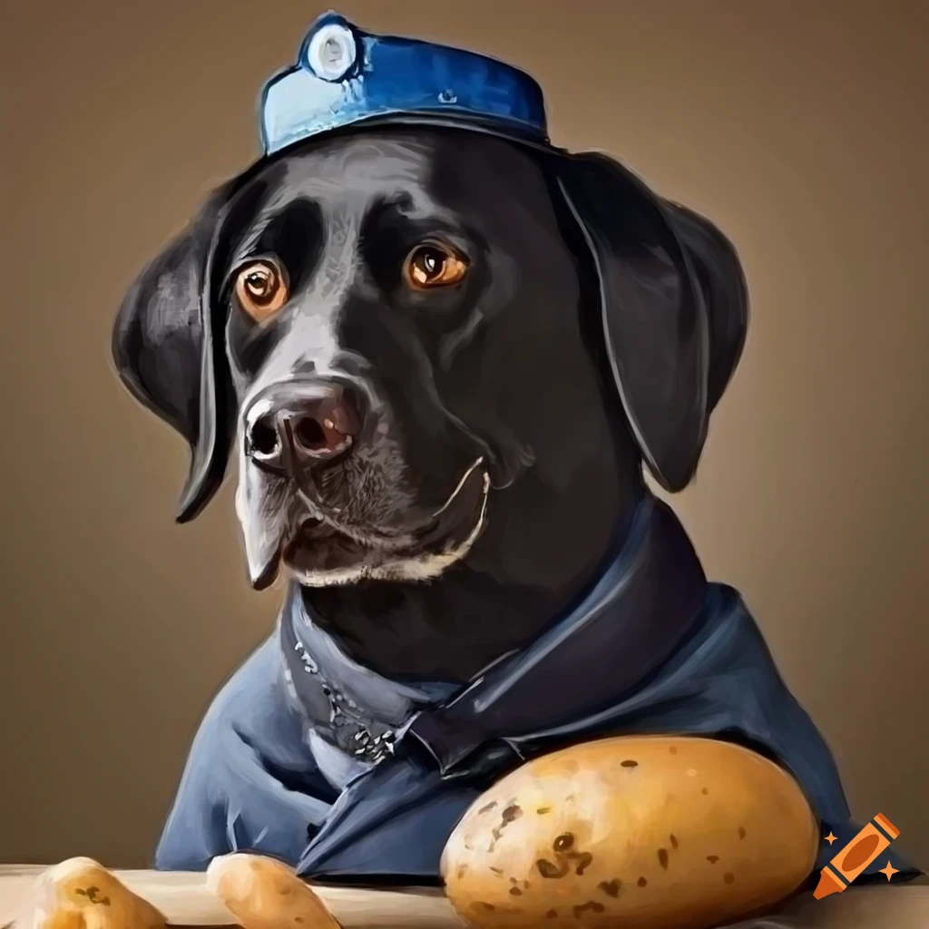 Portrait of a happy black lab dog dressed as a police officer on Craiyon