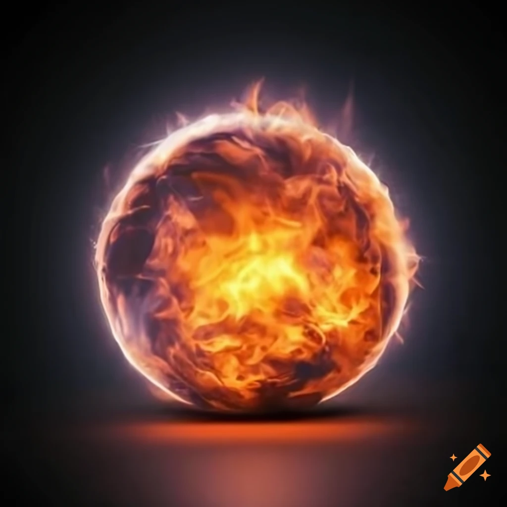 Flaming fire sphere on black background