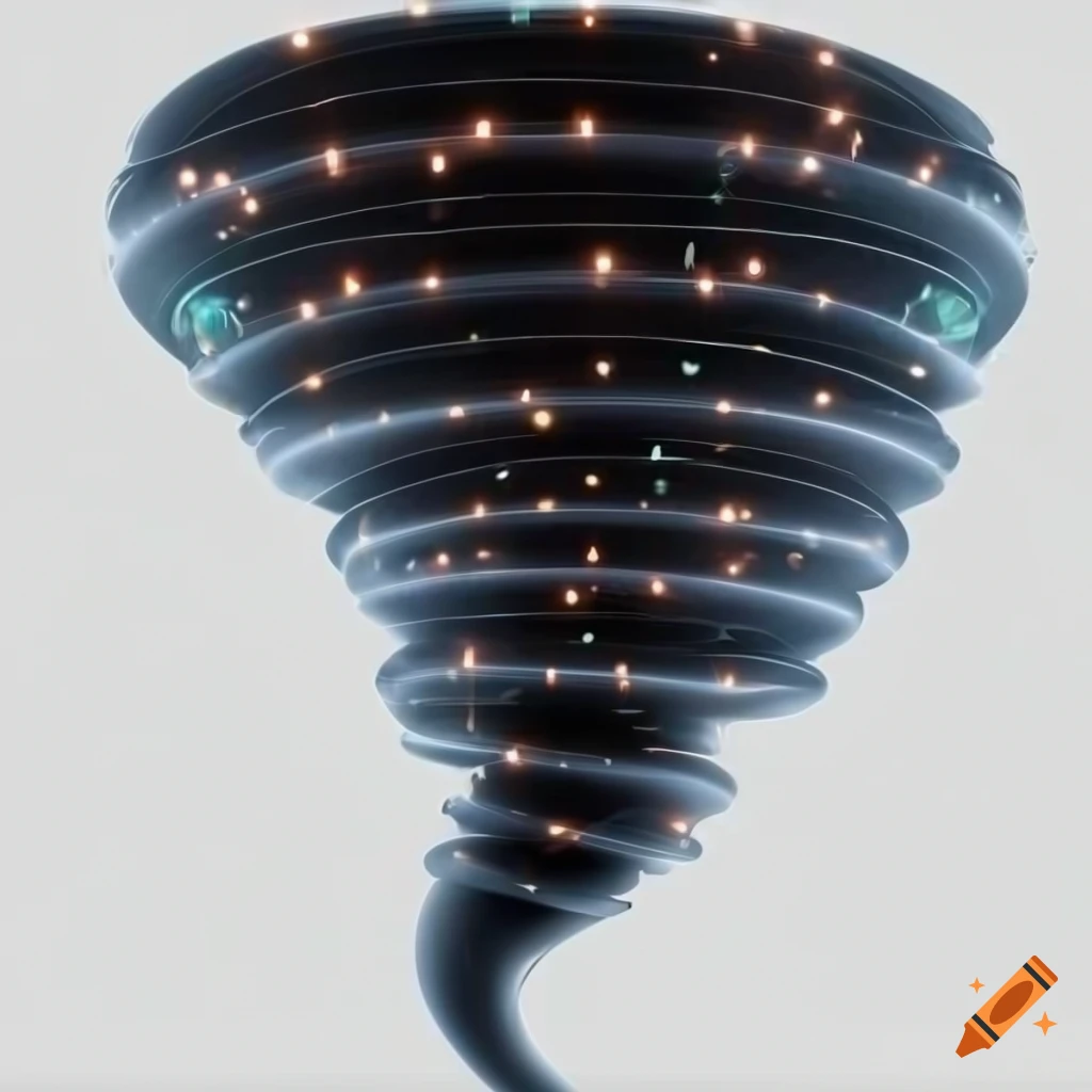 3D rendering of a striking tornado with black lights on Craiyon