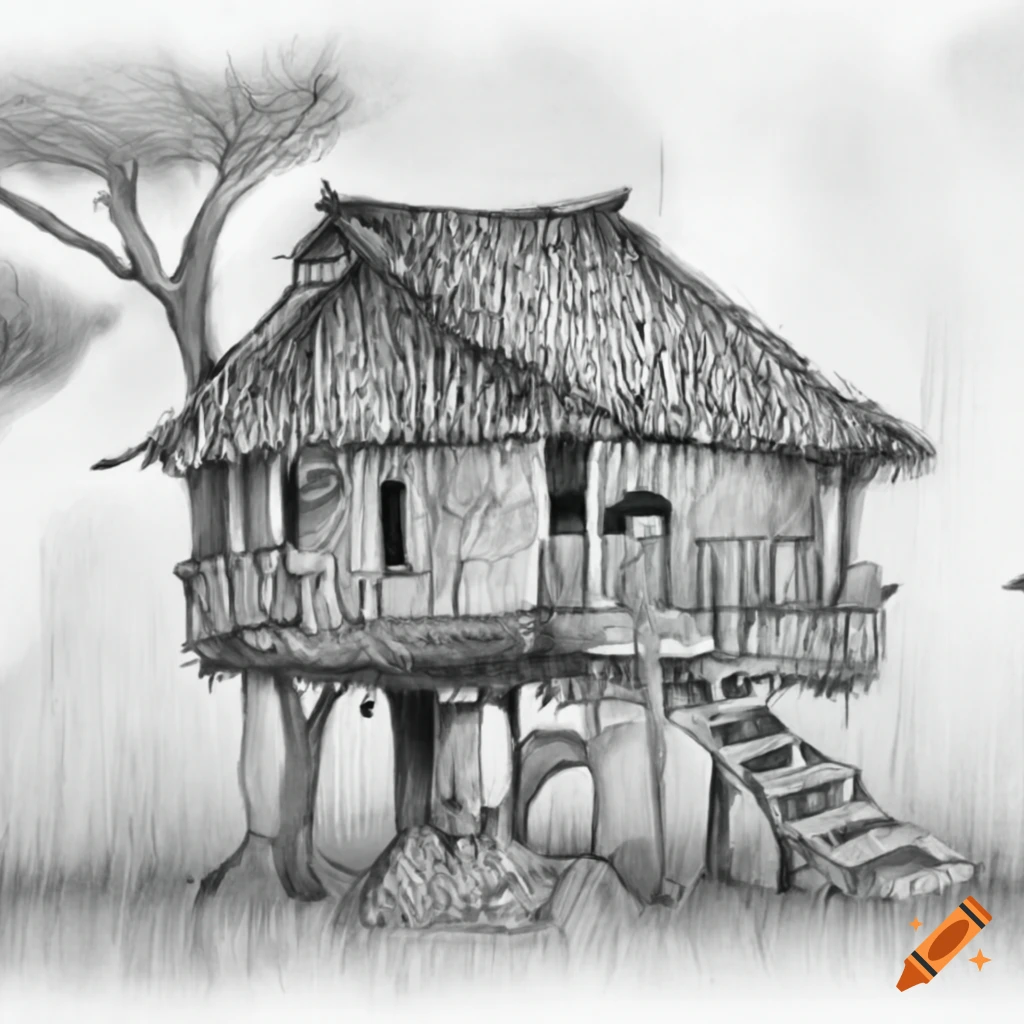 2d illustration of an indigenous tree house on Craiyon