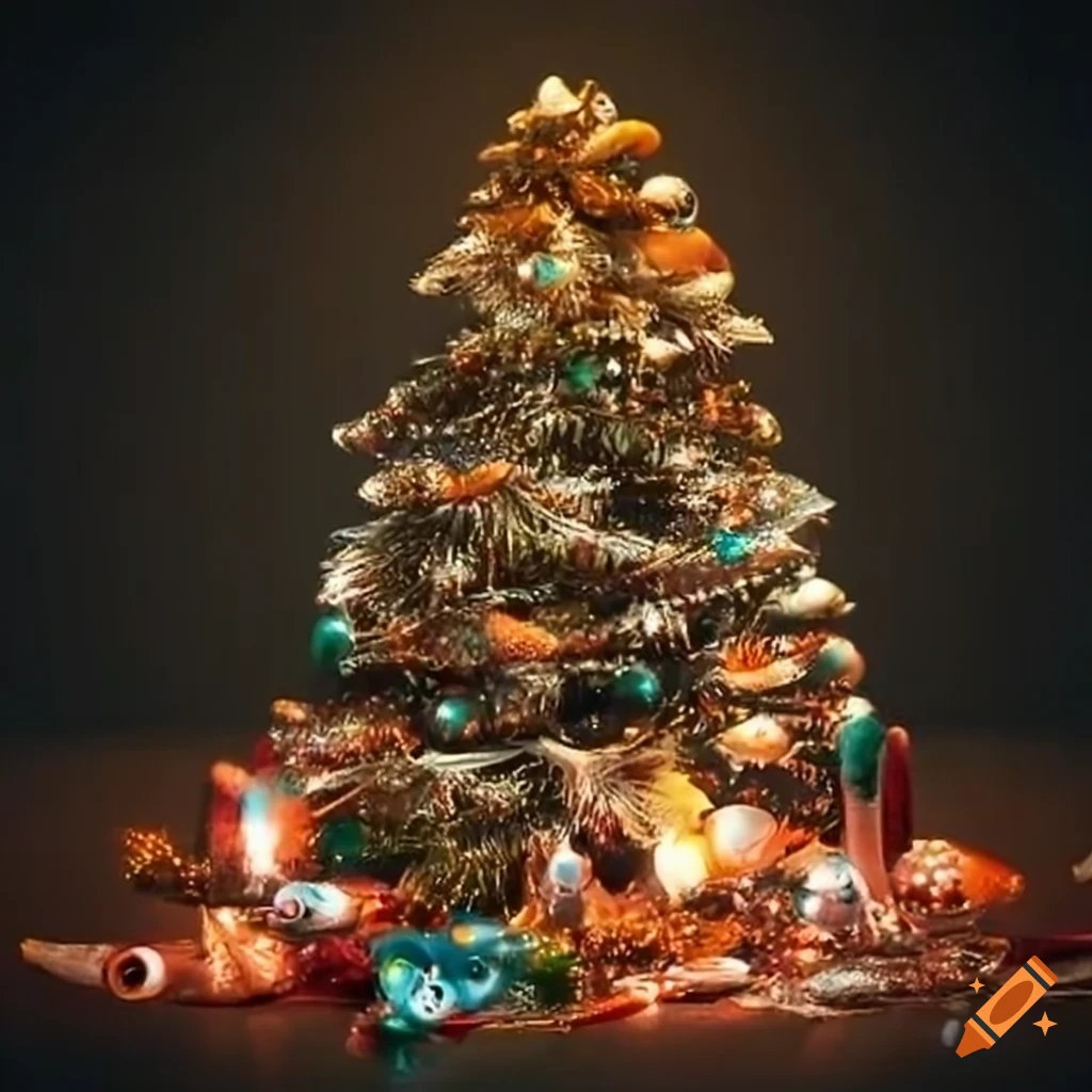 Christmas tree decorated with fish ornaments