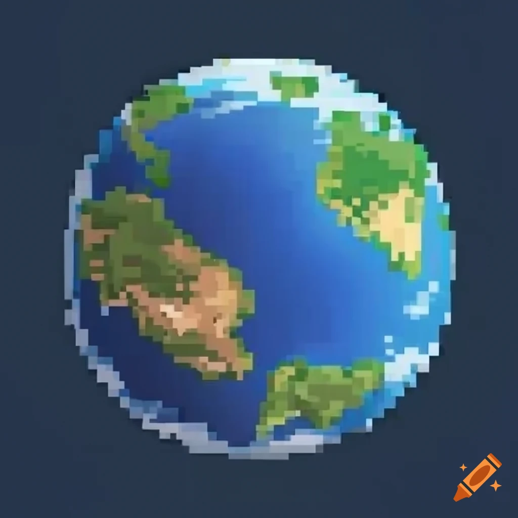 Pixel art representation of planet earth
