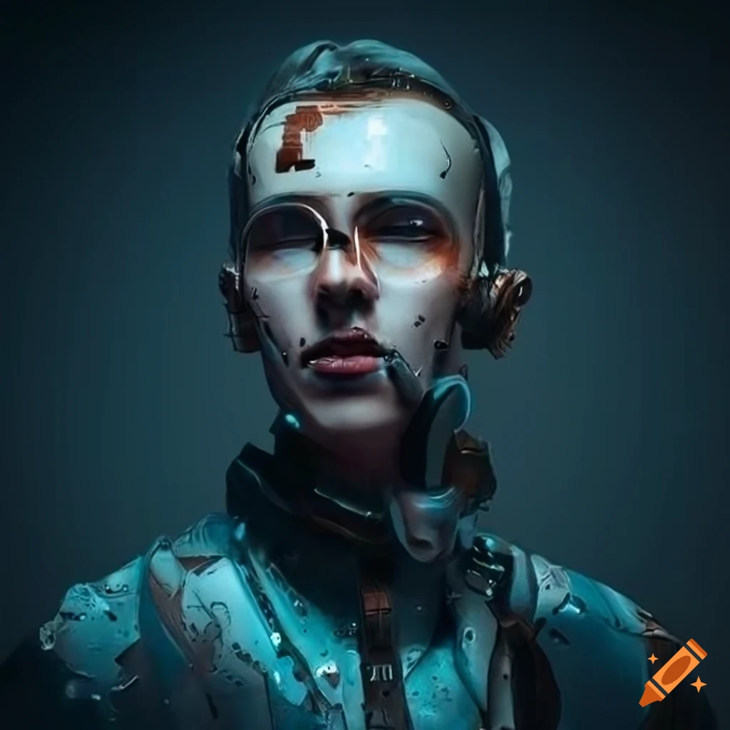 Detailed portrait of a retro-style male cyborg on Craiyon