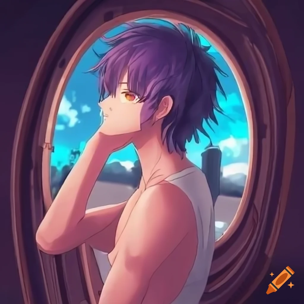 Anime-style portrait of a person contemplating their reflection