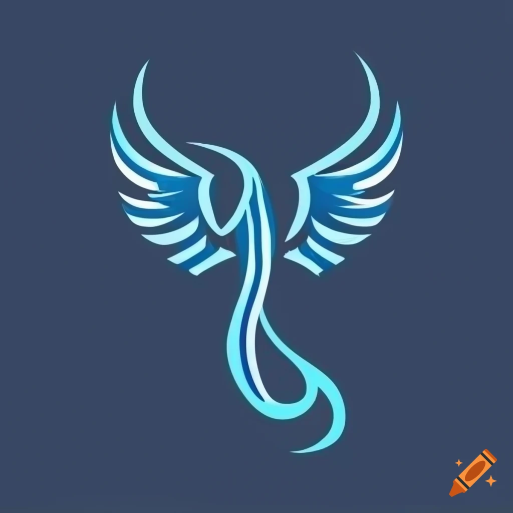 Minimalistic phoenix logo in blue and red