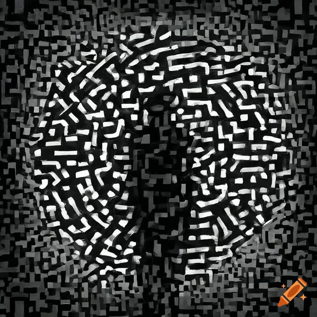 Mosaic painting of a crowd in front of a maze
