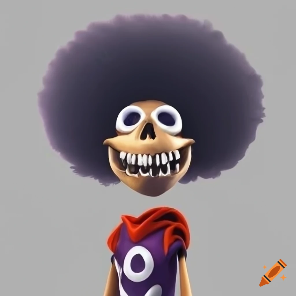 Skull with afro hairstyle representing rayman character