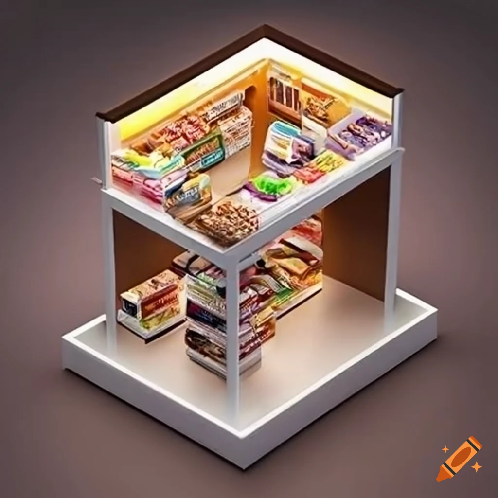 3D design of a modern convenience shop on Craiyon