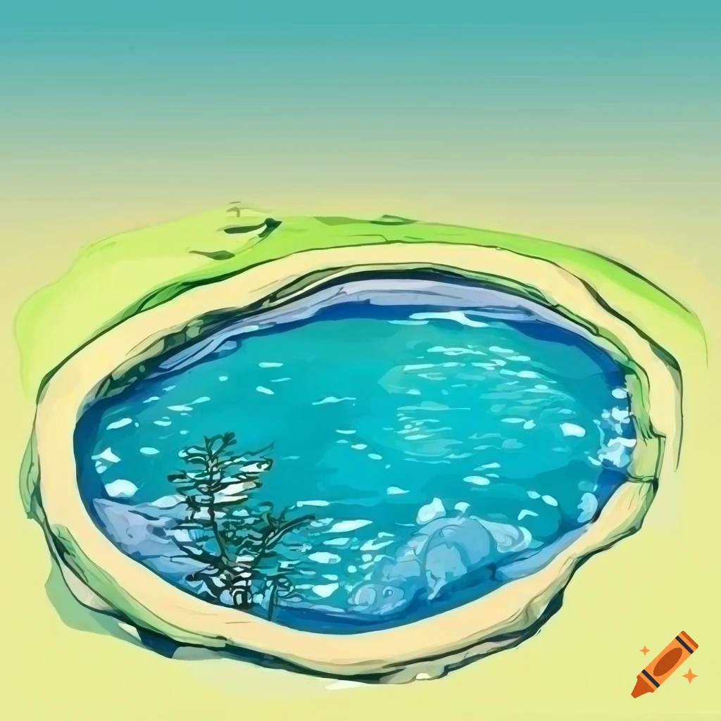 Hand-drawn illustration of a natural pool