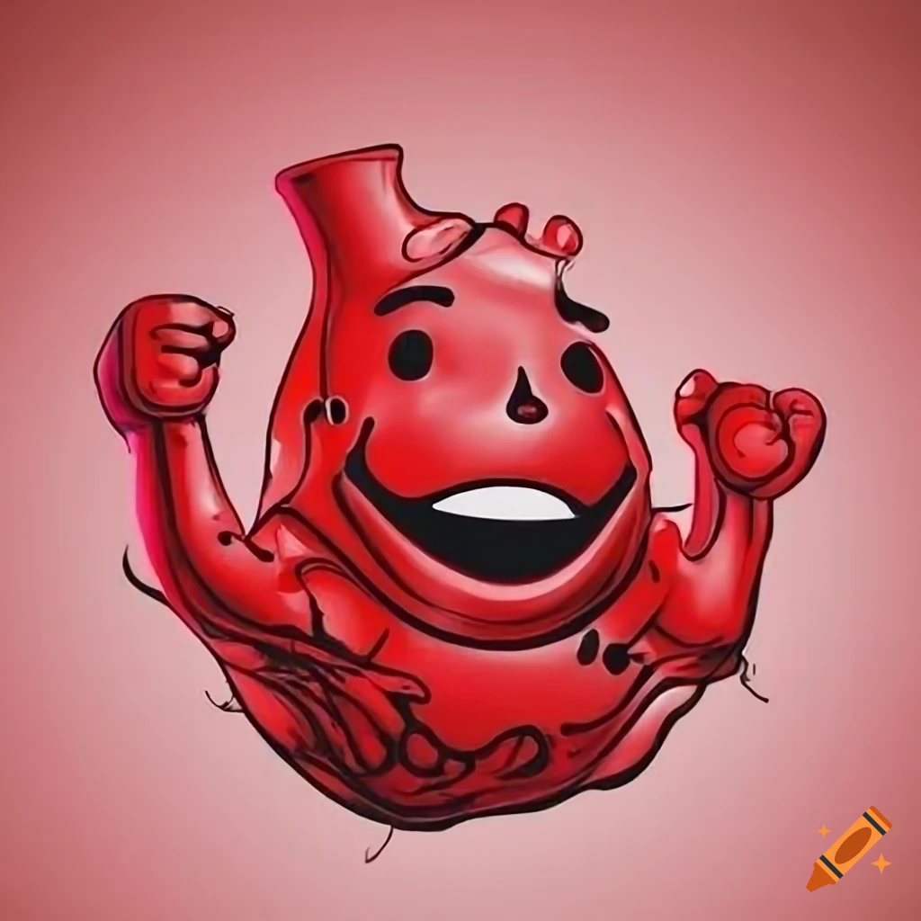 Line art of a red Kool-Aid man breaking out of a building on Craiyon