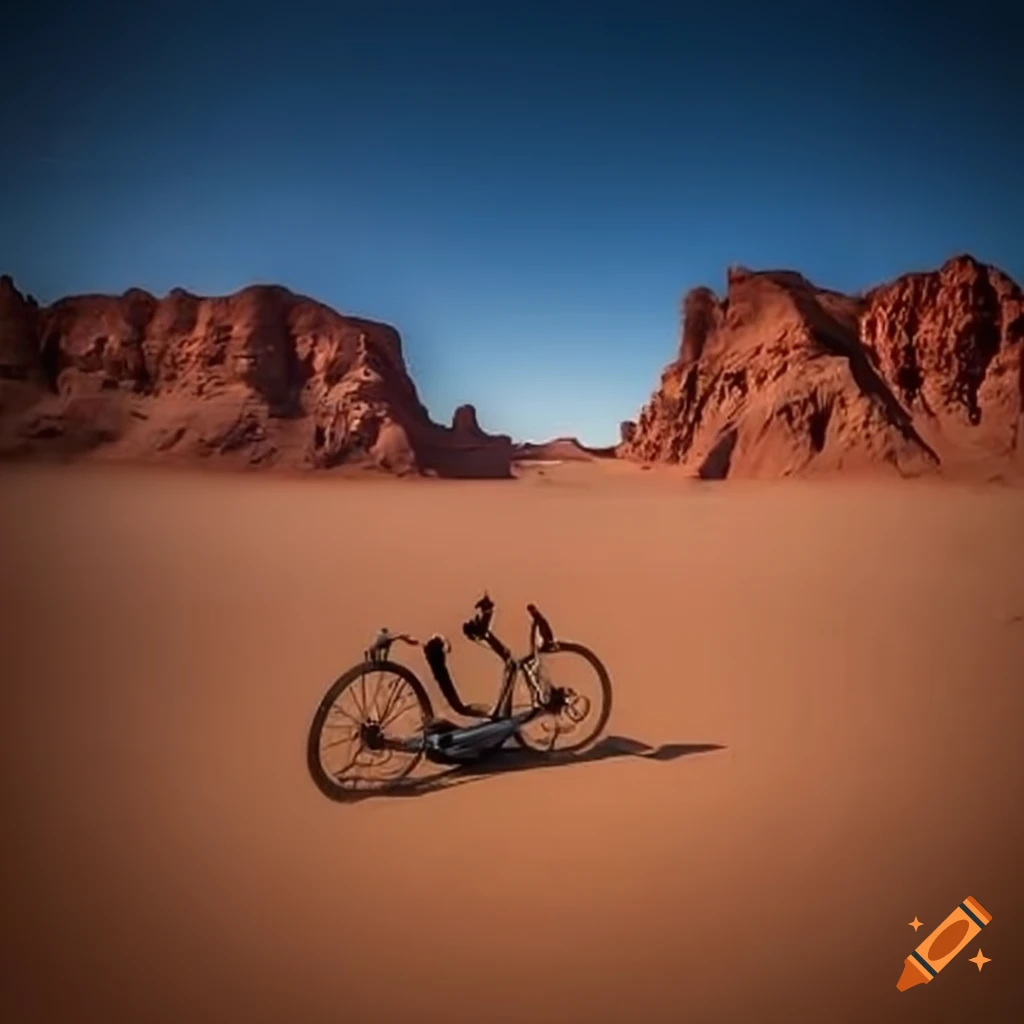 Rocker riding motorcycle in the desert