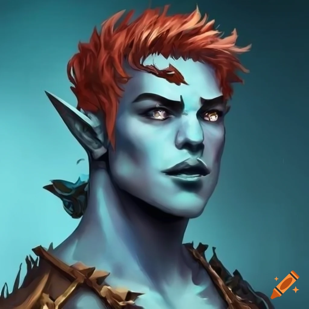 Image of a male earth genasi barbarian with aquamarine stone skin