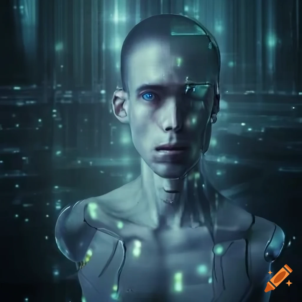 Image of a male cyborg in a futuristic landscape