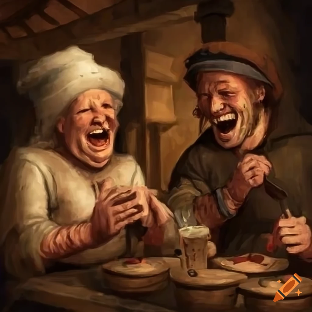 Joyous scene of medieval peasants in a tavern on Craiyon