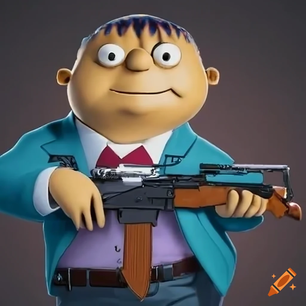 Ralph wiggum meme with ak47 on Craiyon