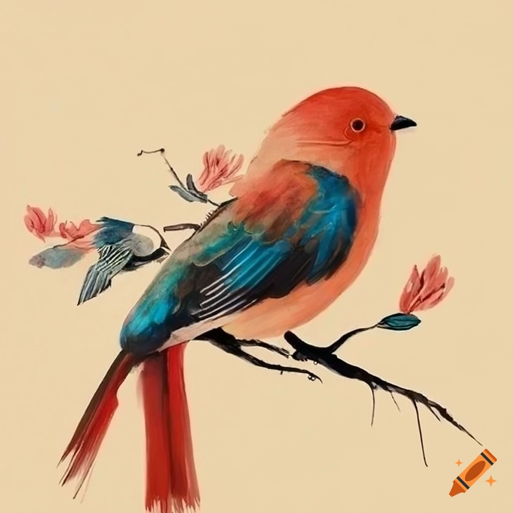 Japanese-style painting of a bird on Craiyon