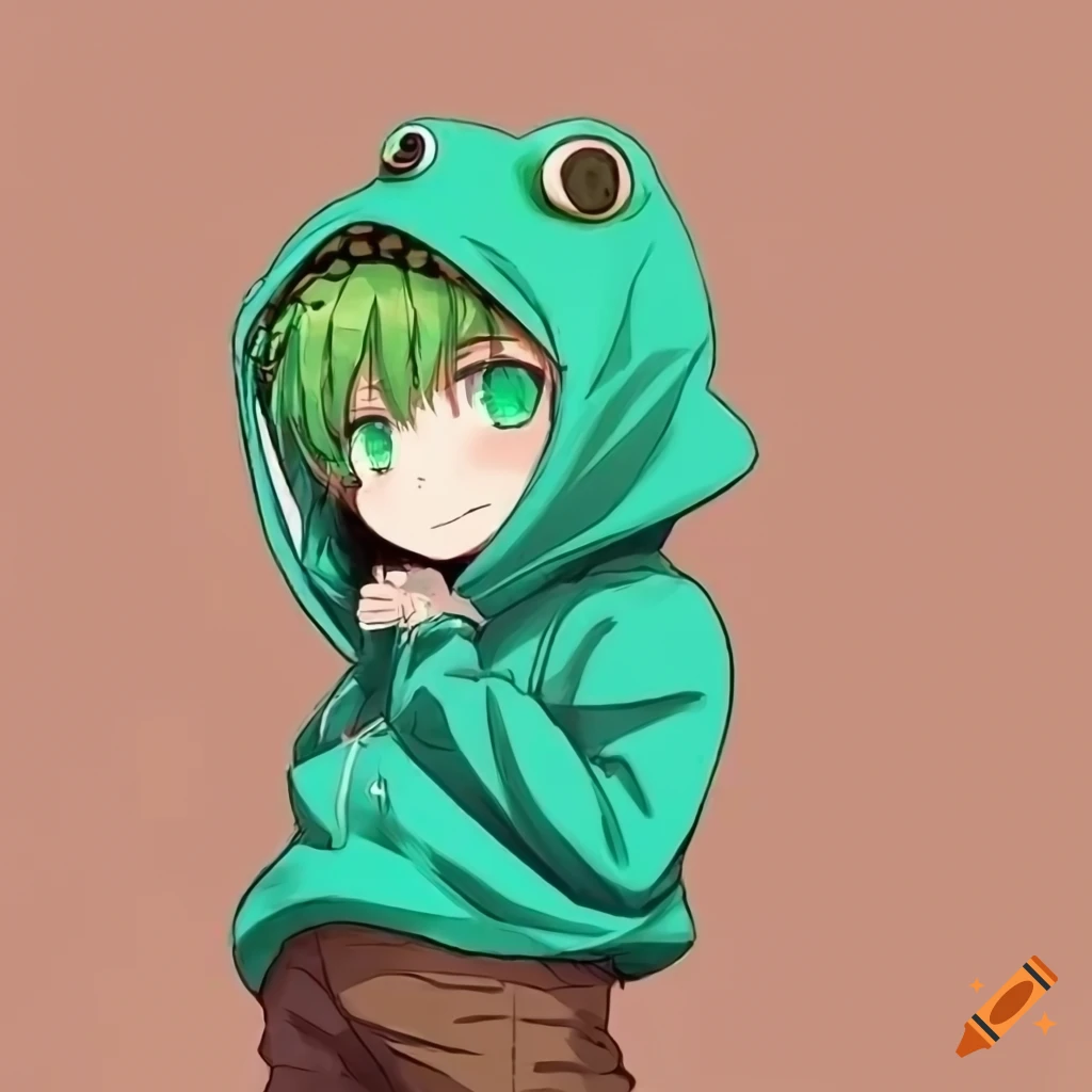 Anime character in a frog hoodie and pants