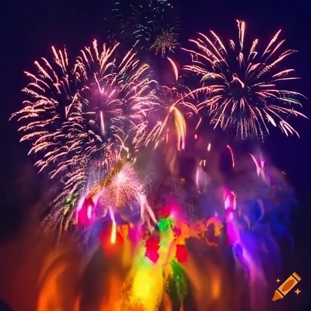 Colorful celebration with fireworks and garlands on Craiyon