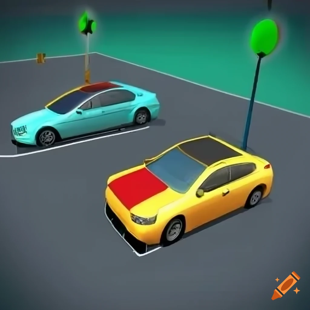 Screenshot of a 3D parking game with colorful cars and obstacles on Craiyon