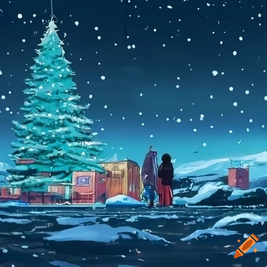 Studio Ghibli film poster at Christmas Market in Antarctica on Craiyon